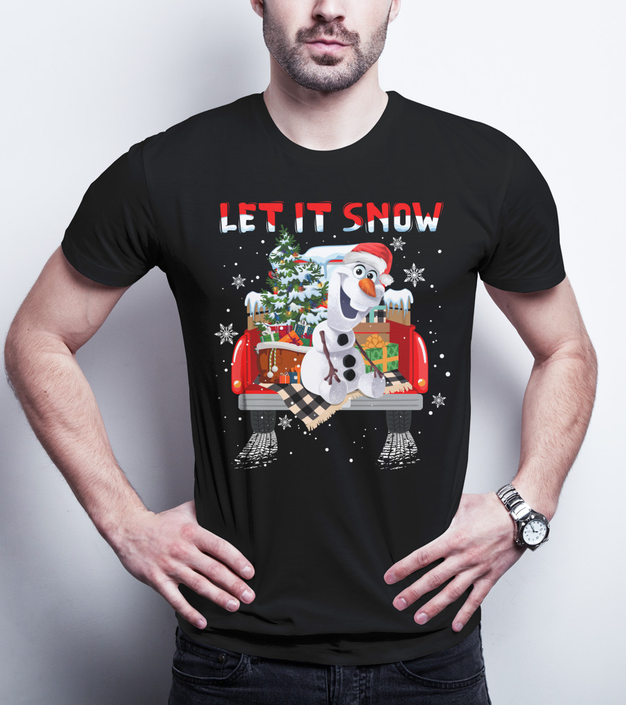 Let It Snow Olaf Christmas Truck Snowflakes Presents T-Shirt