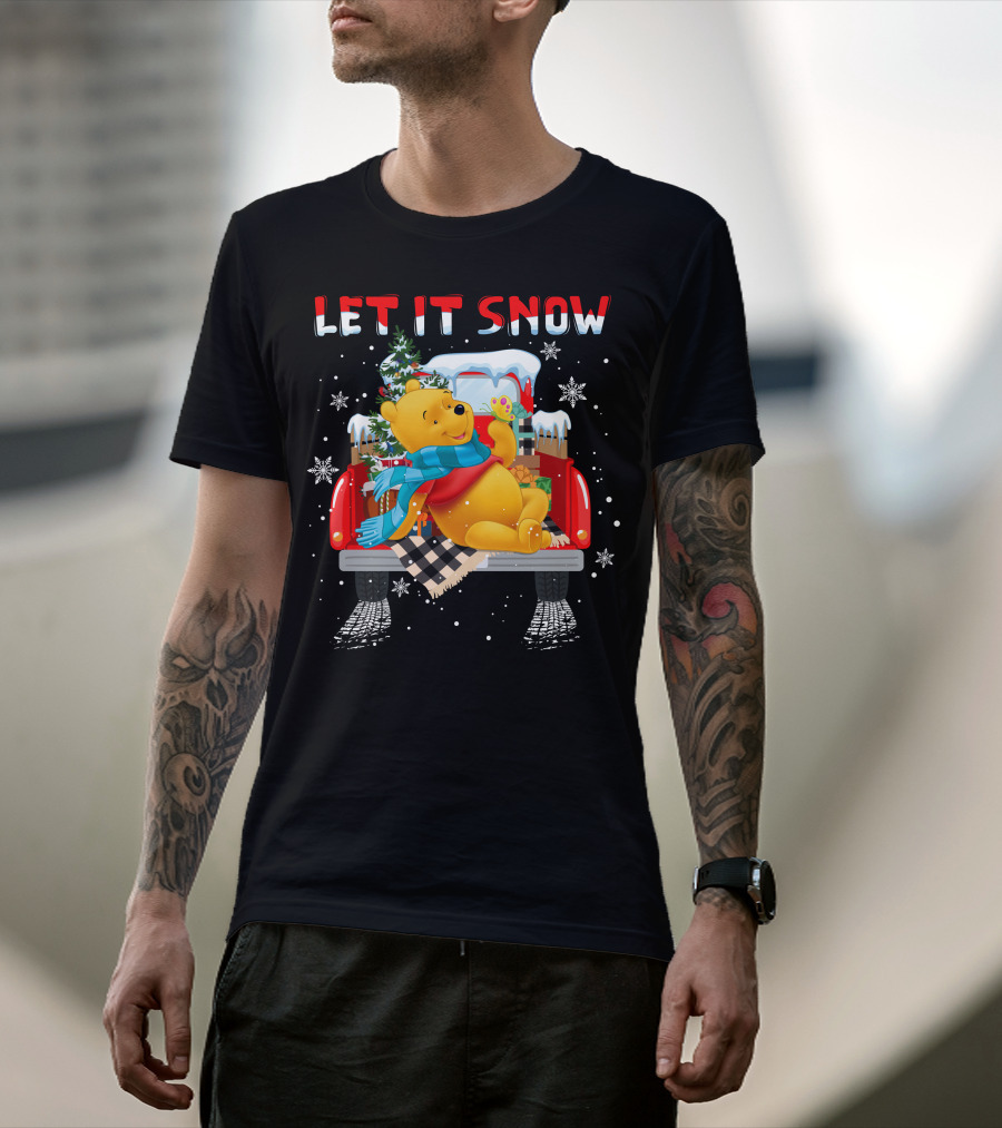 Let It Snow Pooh Winter Holiday Truck Scene T-Shirt