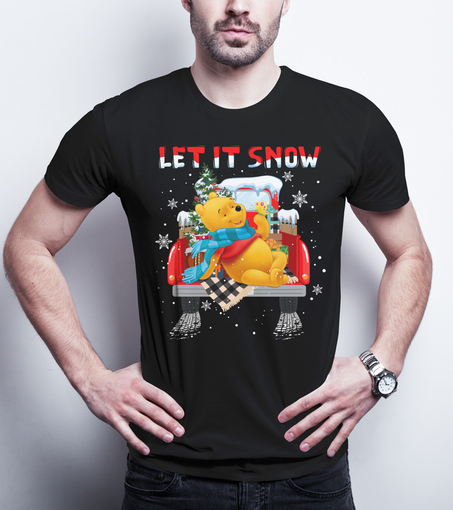 Let It Snow Pooh Winter Holiday Truck Scene T-Shirt