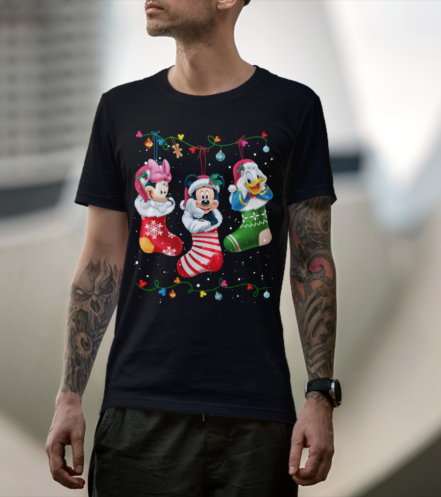 Mickey Minnie Donald Christmas Stockings T-Shirt