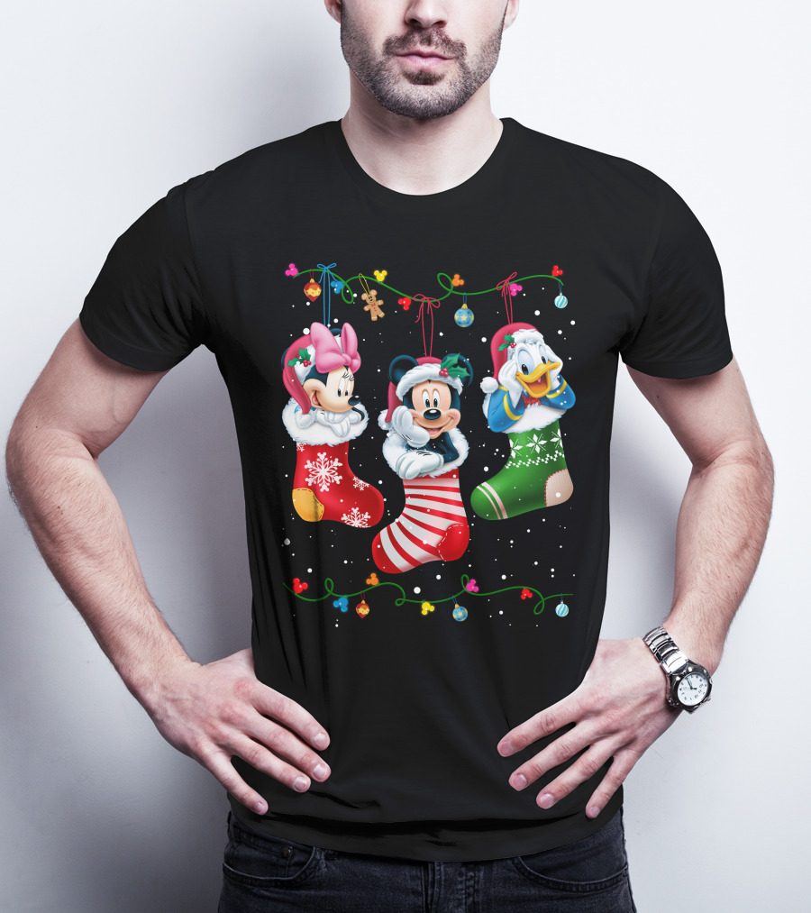Mickey Minnie Donald Christmas Stockings T-Shirt
