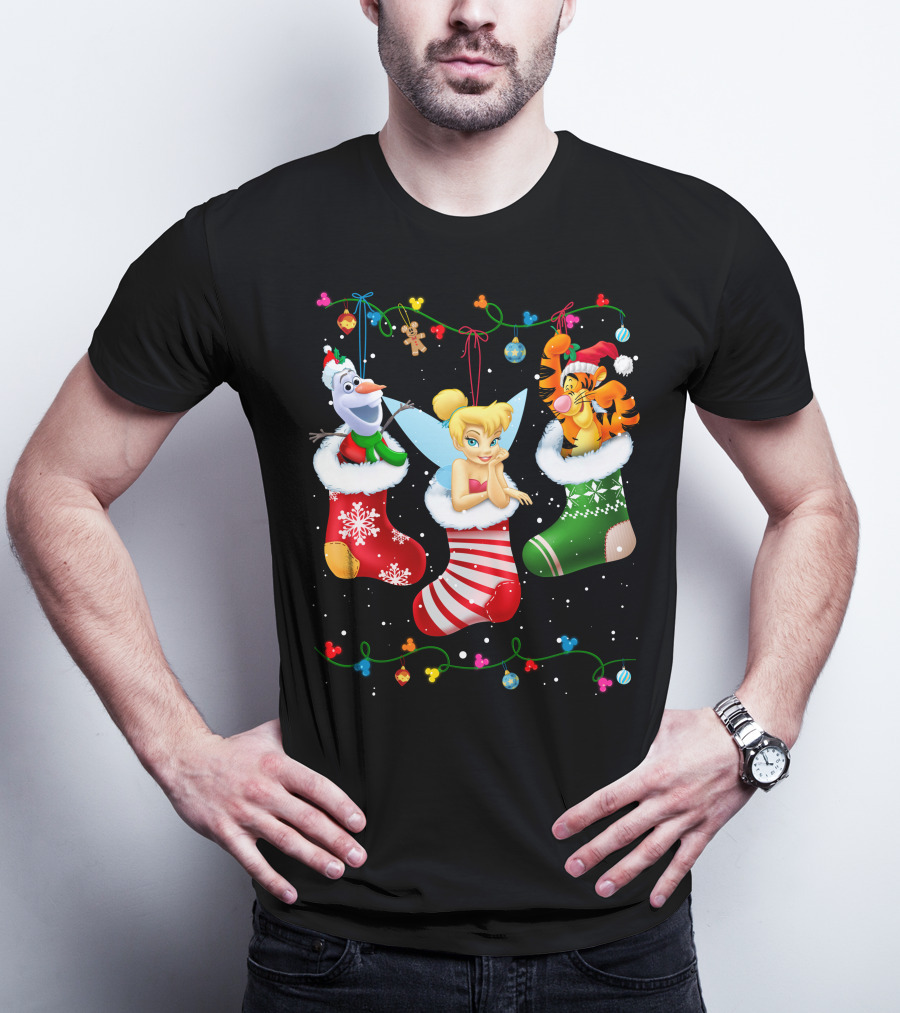 Tinkerbell Tigger Olaf Christmas Stockings T-Shirt