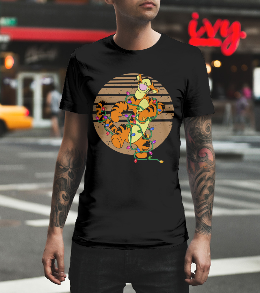 Tigger Wrapped In Christmas Lights Circle T-Shirt