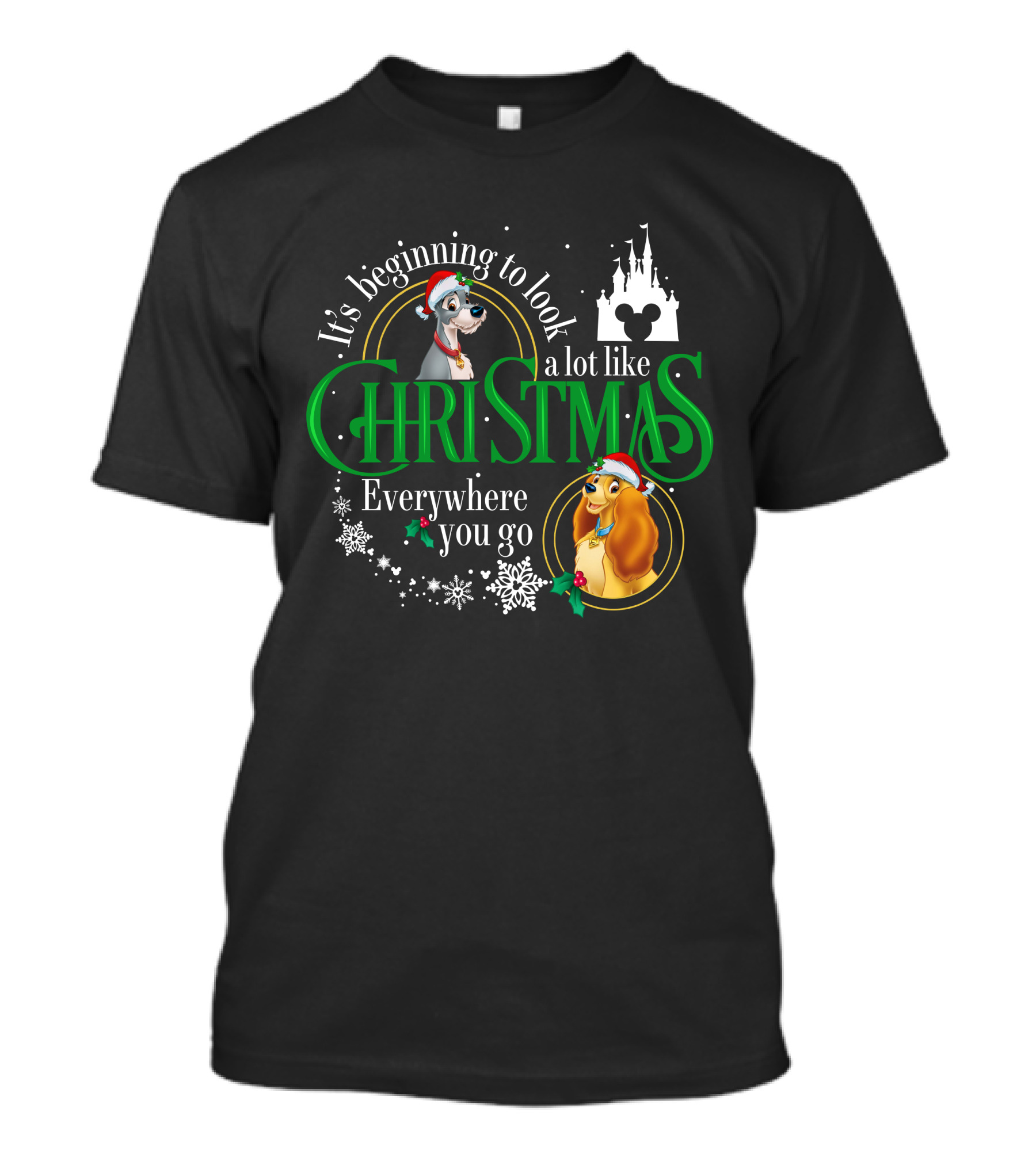 It's Beginning To Look A Lot Like Christmas Everywhere You Go Lady And The Tramp Disney Castle T-Shirt