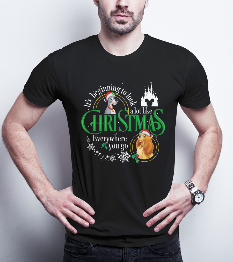 It's Beginning To Look A Lot Like Christmas Everywhere You Go Lady And The Tramp Disney Castle T-Shirt