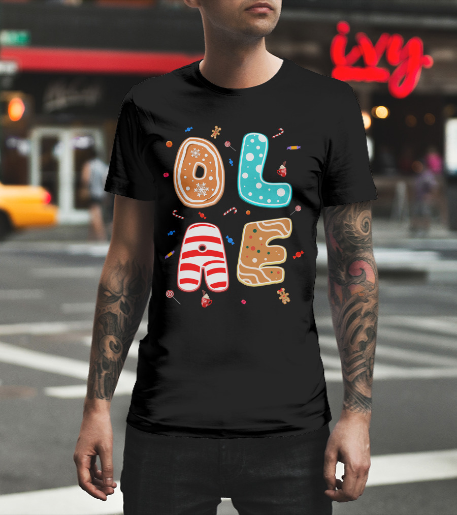 Olaf Gingerbread Candy Christmas Letters T-Shirt