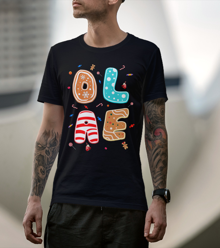 Olaf Gingerbread Candy Christmas Letters T-Shirt