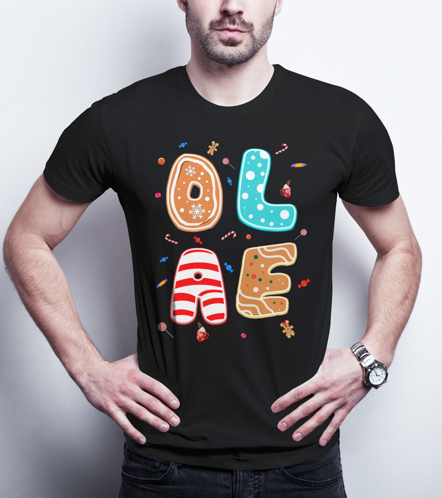 Olaf Gingerbread Candy Christmas Letters T-Shirt