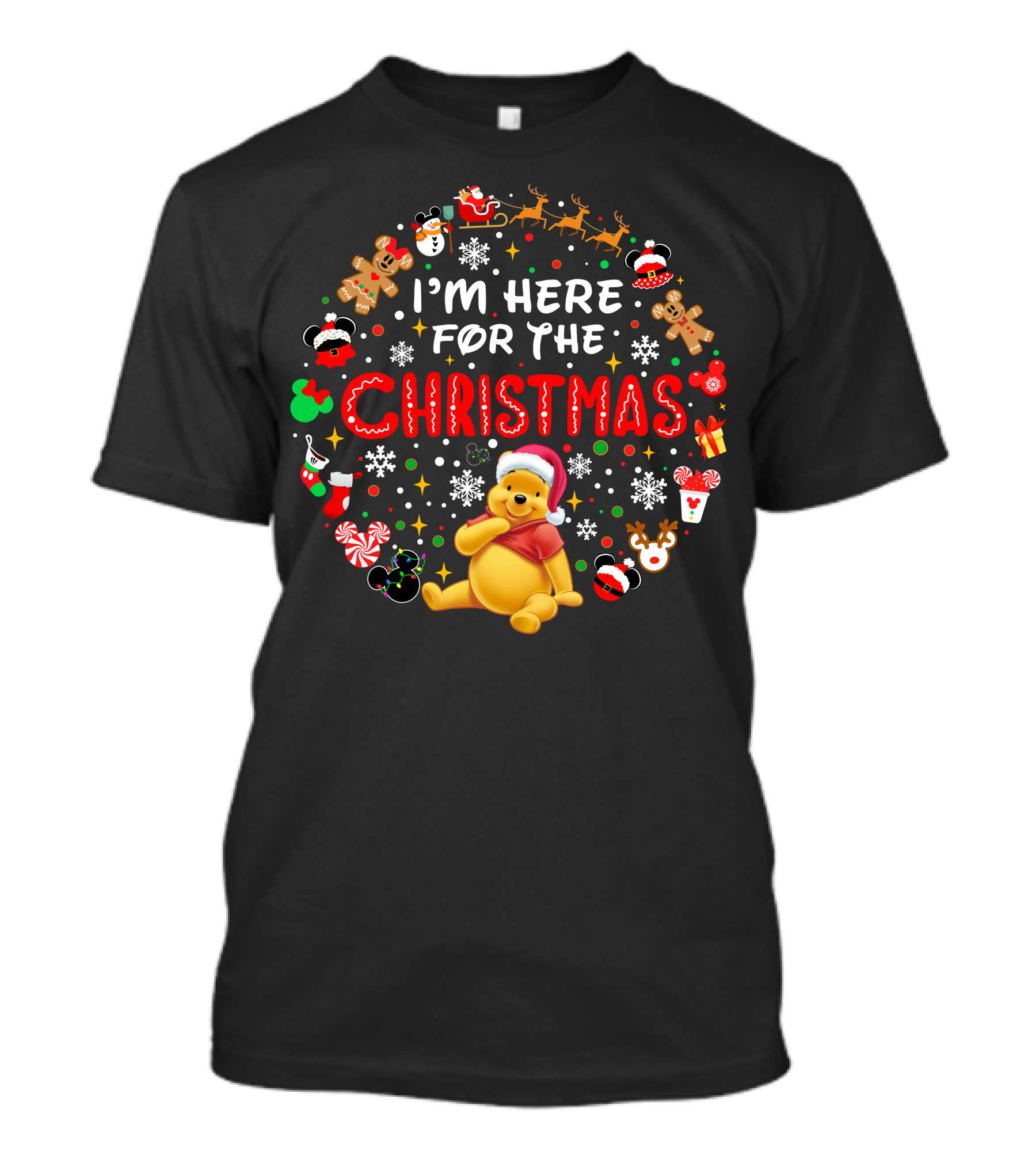 I'm Here For The Christmas Pooh Santa Hat Snowflakes Cookies T-Shirt