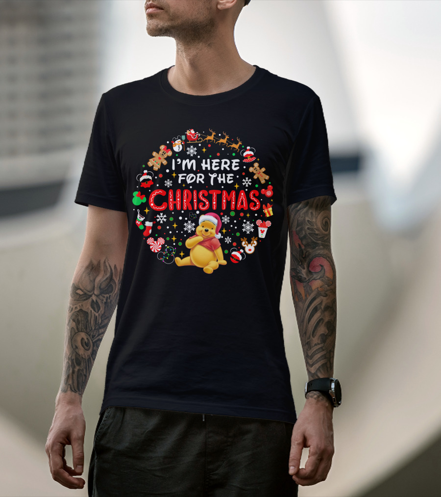 I'm Here For The Christmas Pooh Santa Hat Snowflakes Cookies T-Shirt