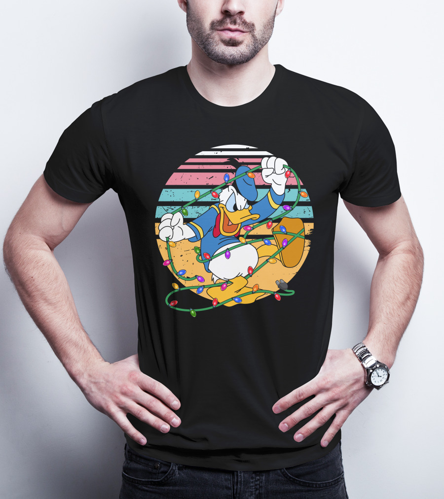 Donald Duck Tangled In Christmas Lights Vintage Style T-Shirt