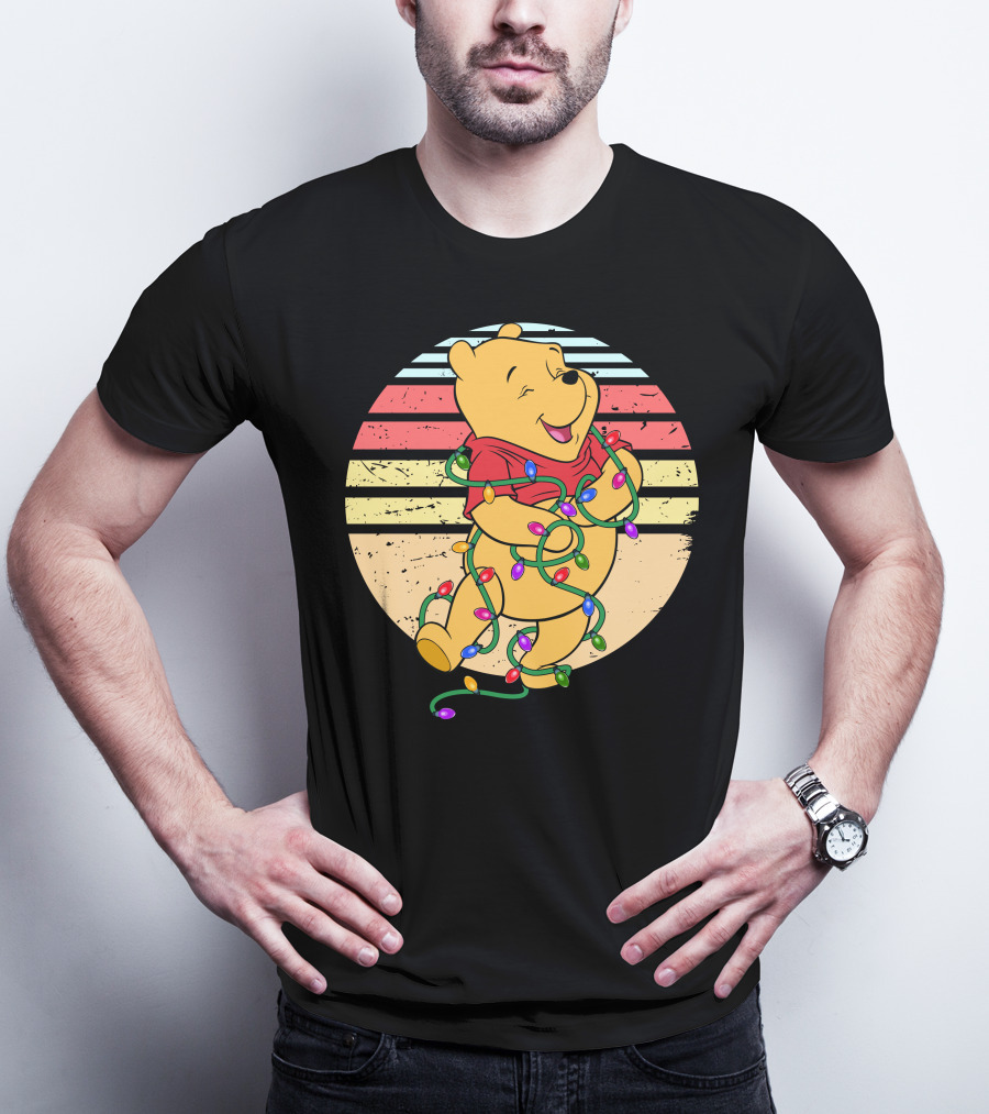 Winnie The Pooh Retro Christmas Lights Vintage Style T-Shirt