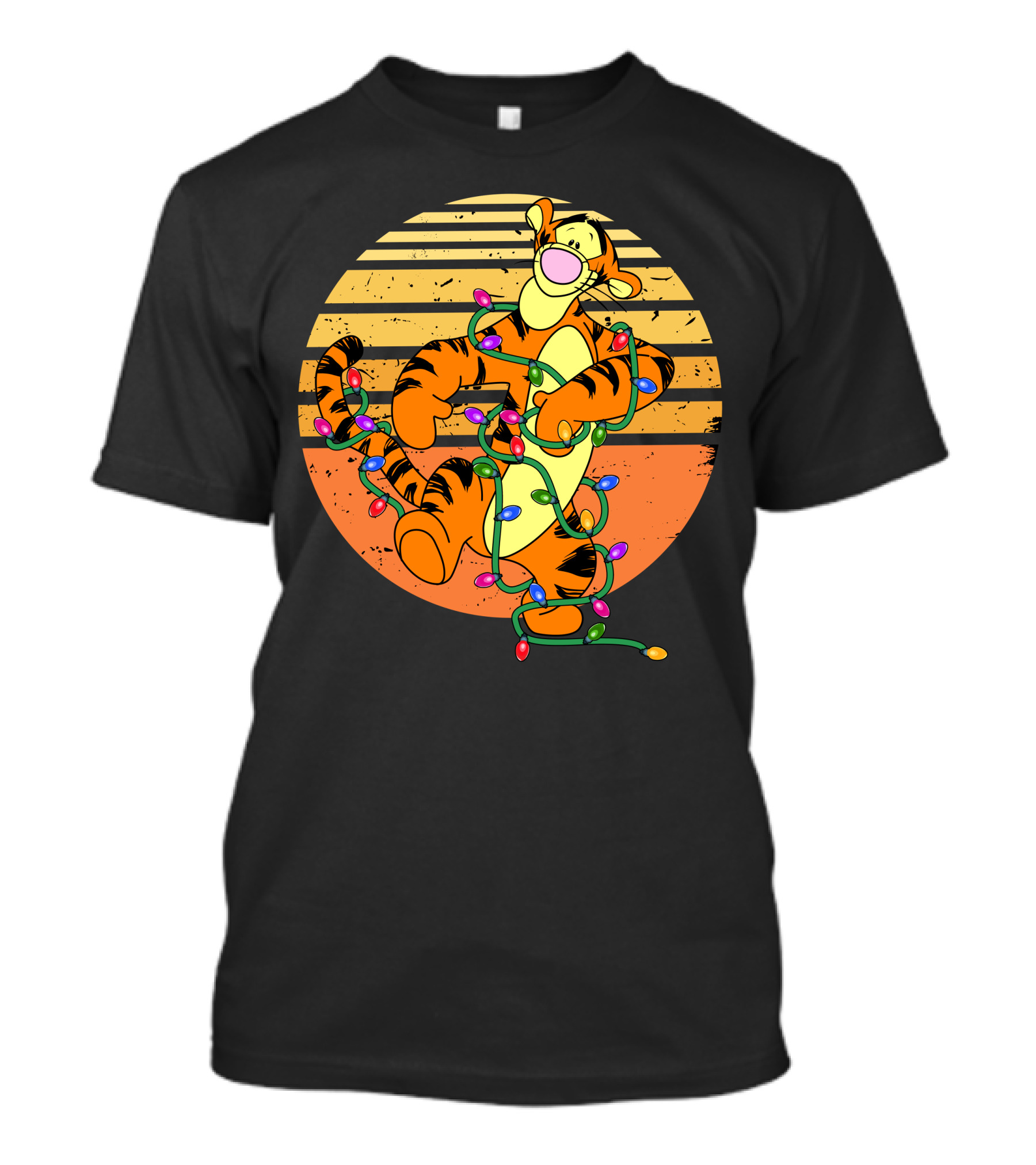 Tigger Christmas Lights Retro Sunset T-Shirt