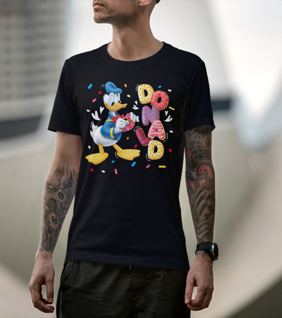 Donald Duck With Colorful Donut Letters And Sprinkles T-Shirt