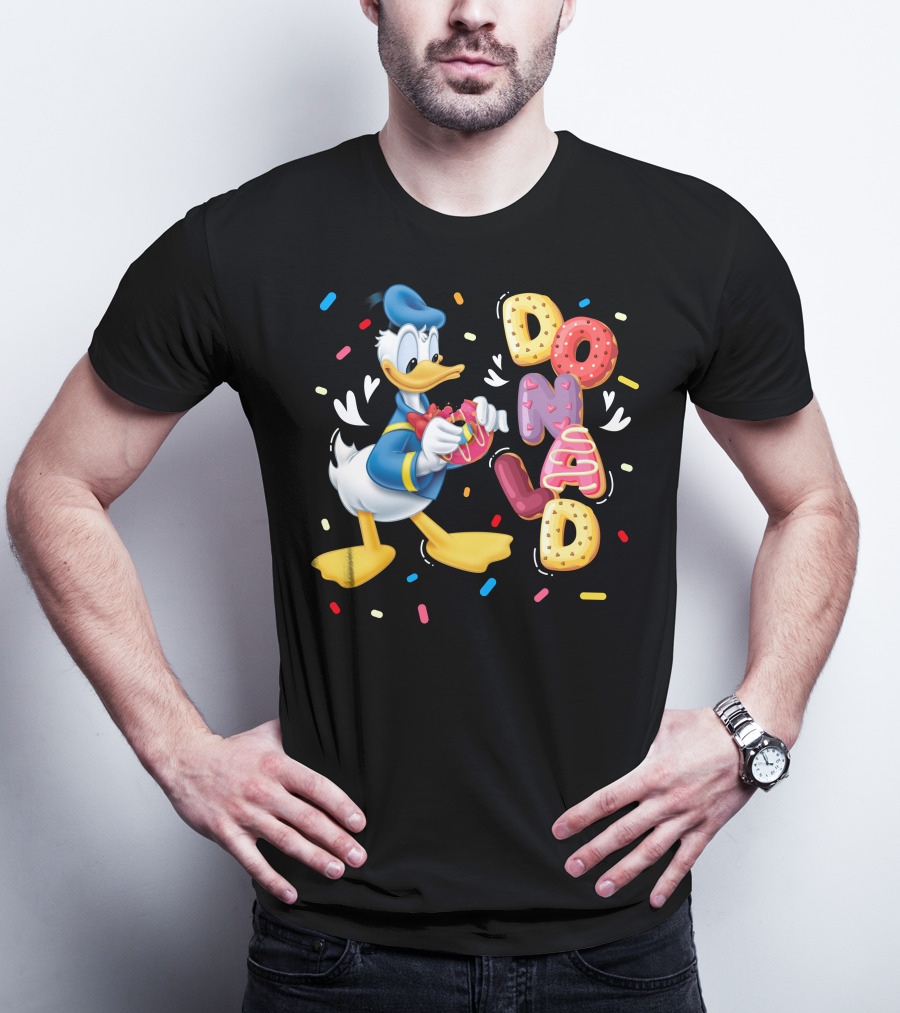 Donald Duck With Colorful Donut Letters And Sprinkles T-Shirt