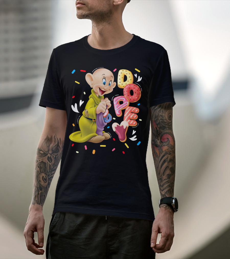 Dopey Disney Character With Colorful Donut Sprinkle Letters T-Shirt