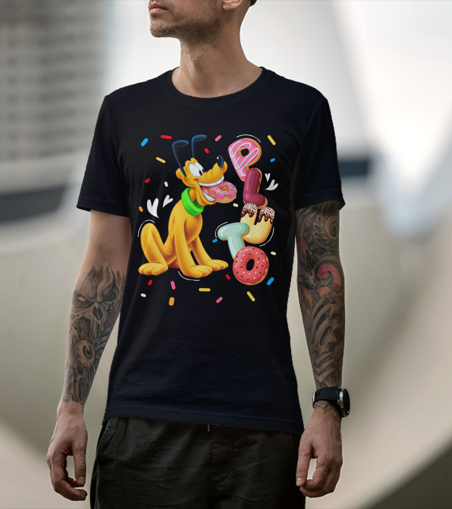Pluto Donut Letters Colorful Confetti Celebration T-Shirt