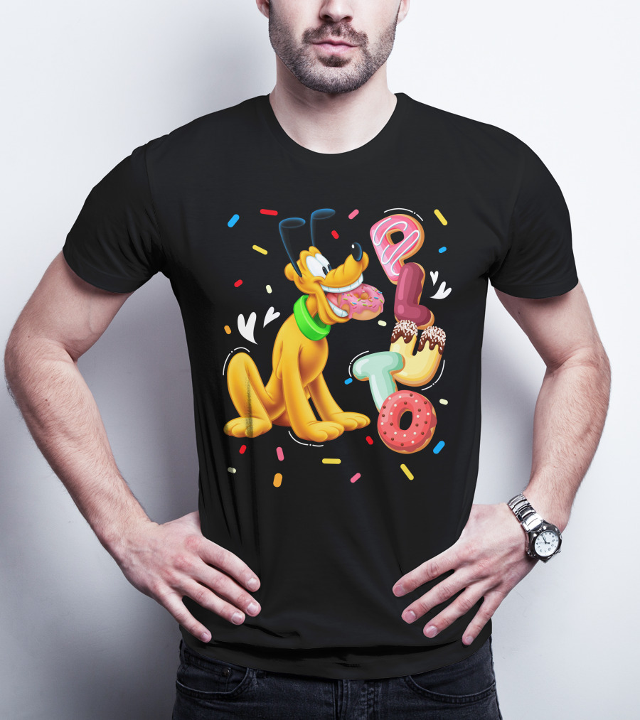 Pluto Donut Letters Colorful Confetti Celebration T-Shirt