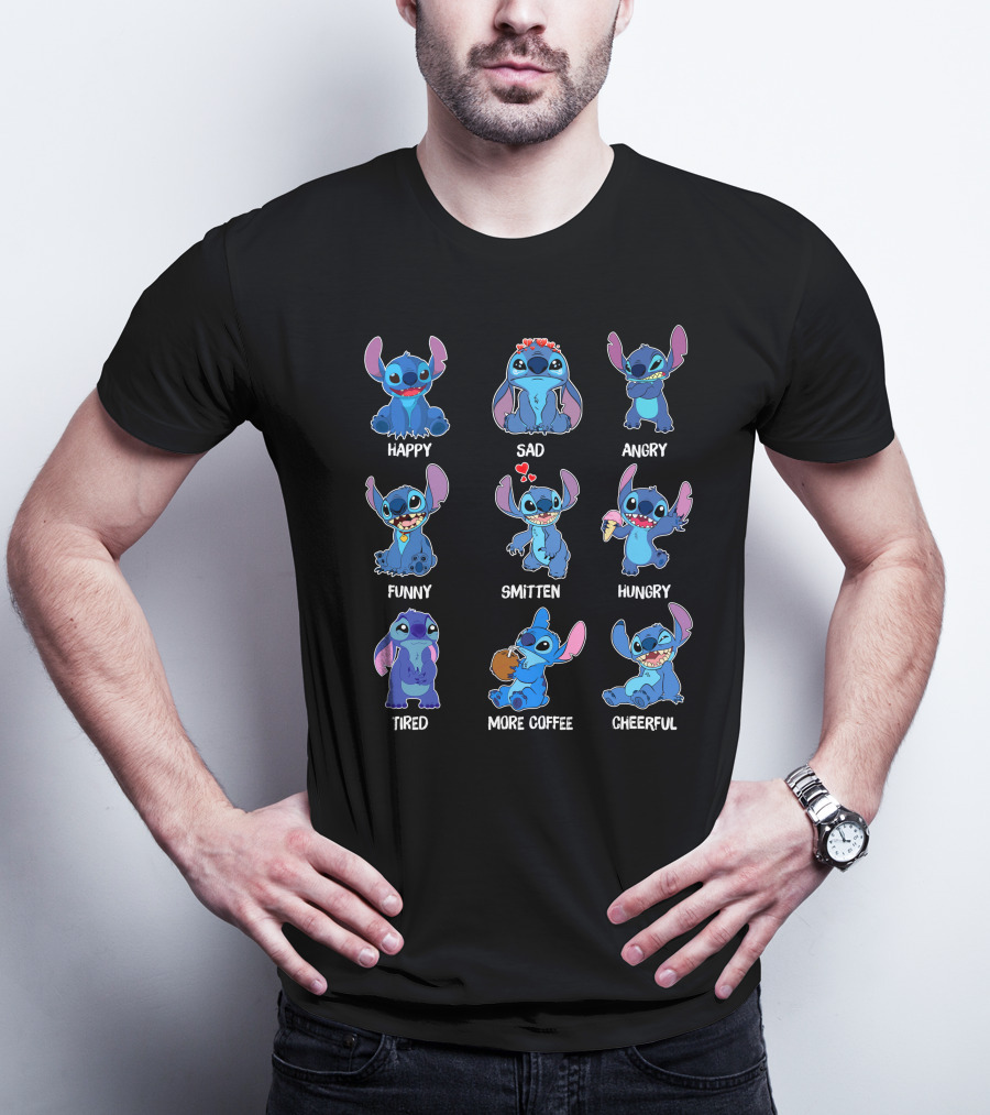 STITCH MOODS HAPPY SAD ANGRY FUNNY SMITTEN HUNGRY TIRED MORE COFFEE CHEERFUL T-Shirt