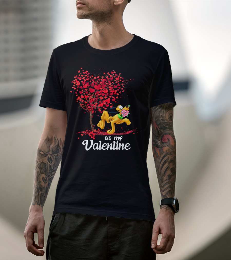 Pluto Be My Valentine Heart Tree Flowers T-Shirt