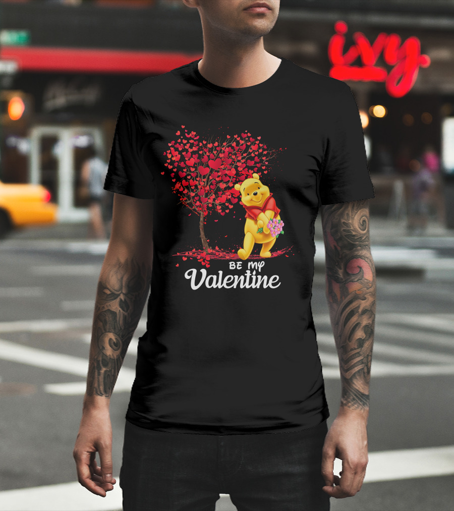 Winnie The Pooh Be My Valentine With Heart Tree And Bouquet T-Shirt