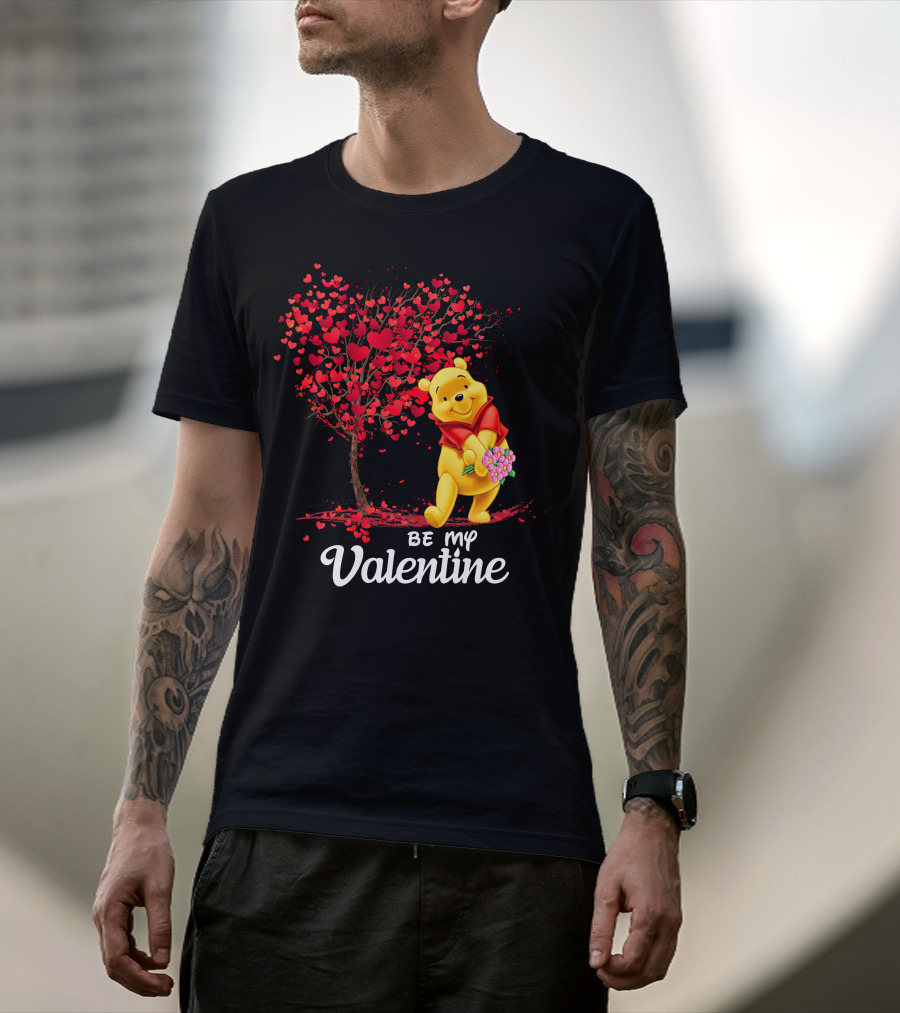 Winnie The Pooh Be My Valentine With Heart Tree And Bouquet T-Shirt