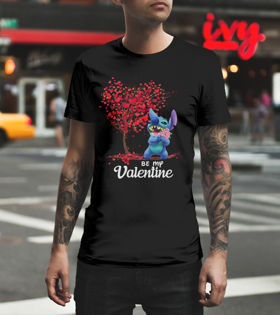 Lilo And Stitch Be My Valentine Heart Tree T-Shirt