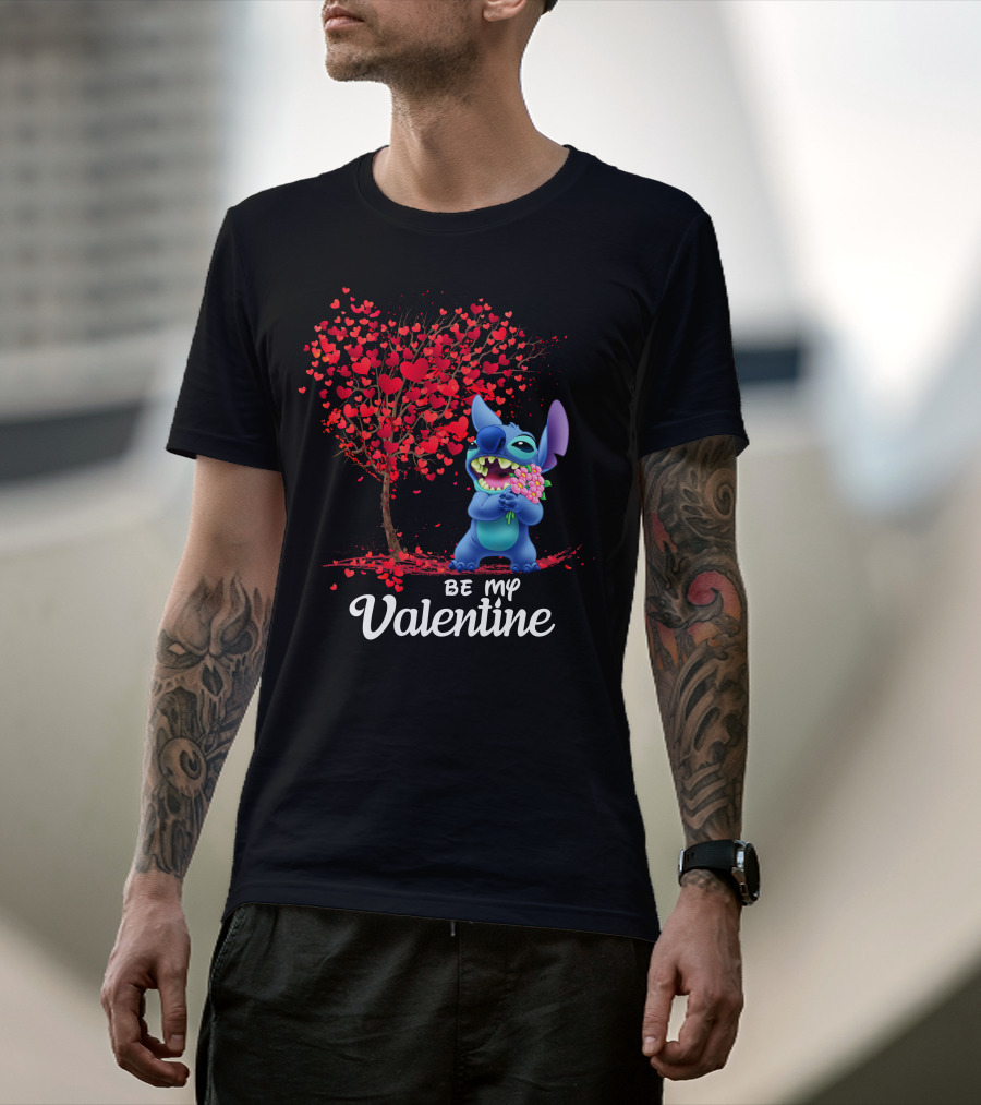 Lilo And Stitch Be My Valentine Heart Tree T-Shirt