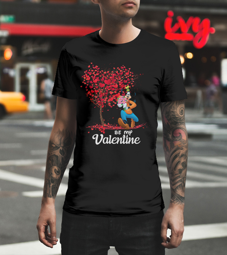 Goofy Be My Valentine With Heart And Tree T-Shirt