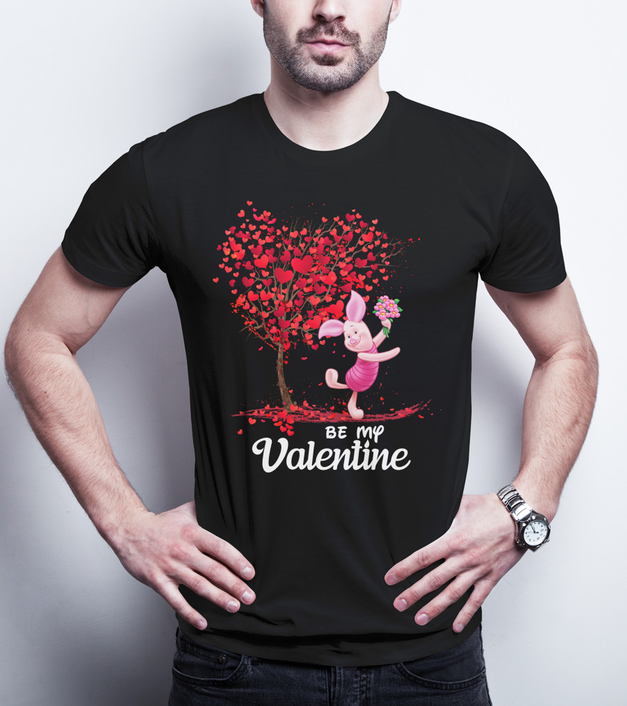 Piglet Be My Valentine Heart Tree And Flowers T-Shirt