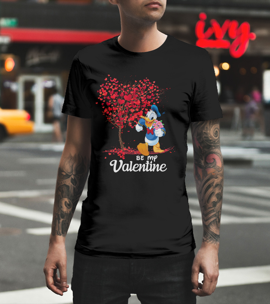 Donald Duck Be My Valentine Hearts And Flowers T-Shirt