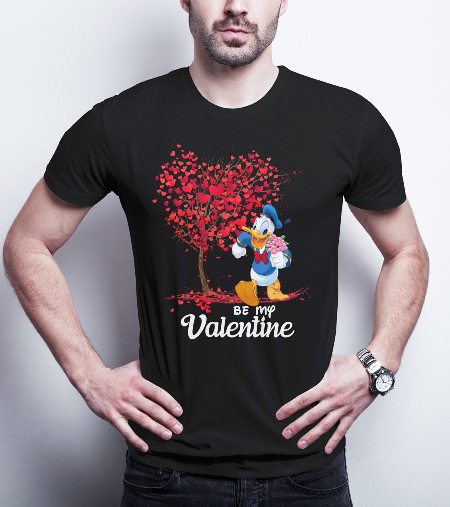 Donald Duck Be My Valentine Hearts And Flowers T-Shirt