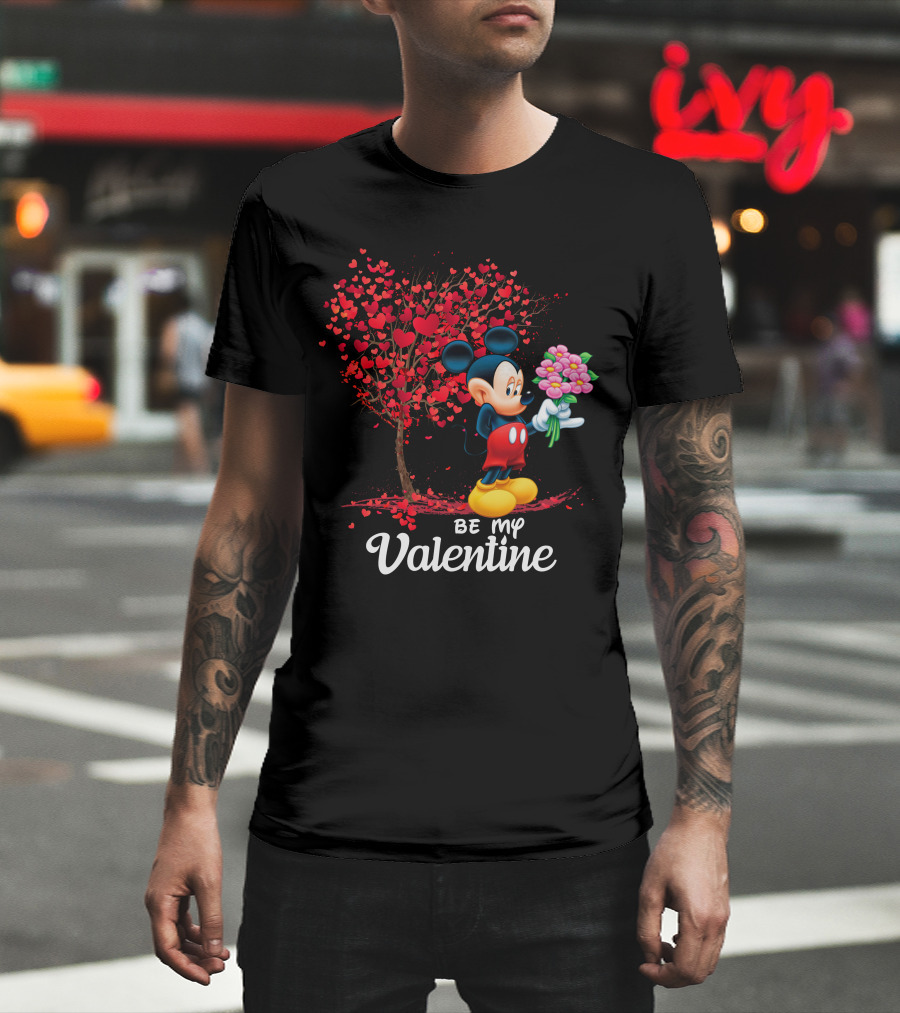 Be My Valentine Mickey Mouse Heart Tree Flowers T-Shirt