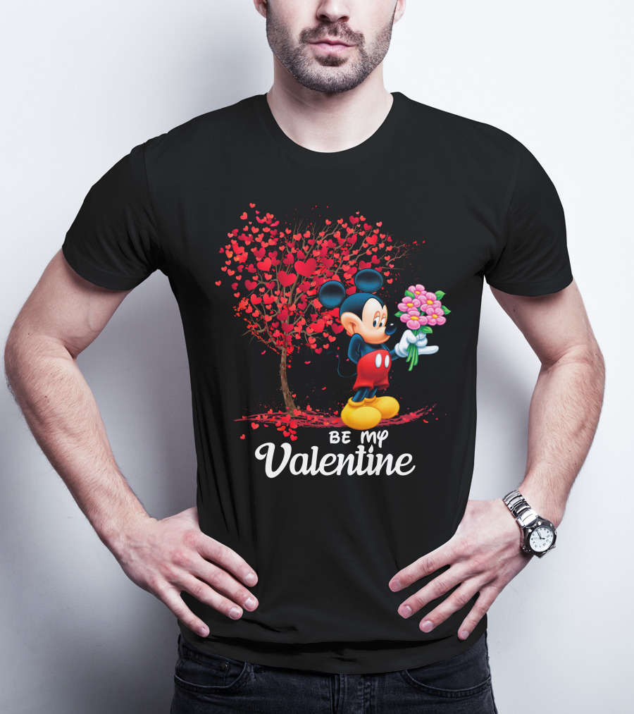 Be My Valentine Mickey Mouse Heart Tree Flowers T-Shirt