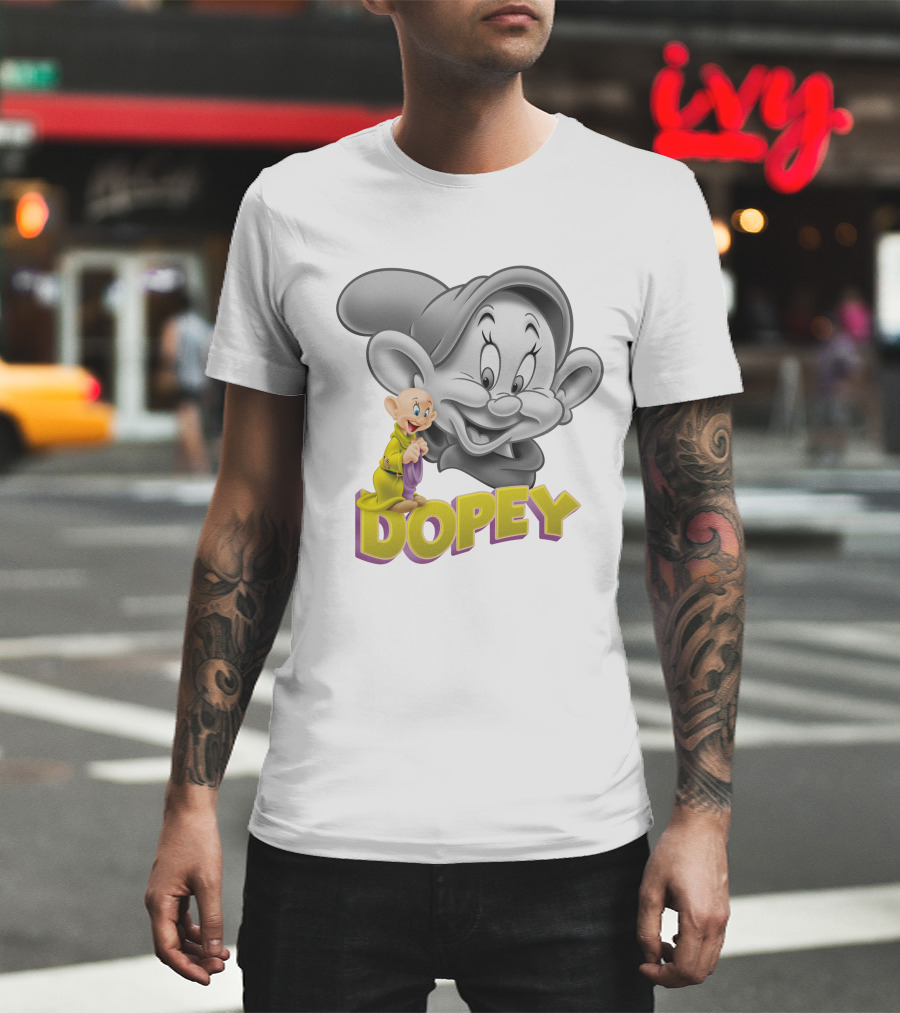 Dopey Disney Character With Cartoon Classic Style T-Shirt