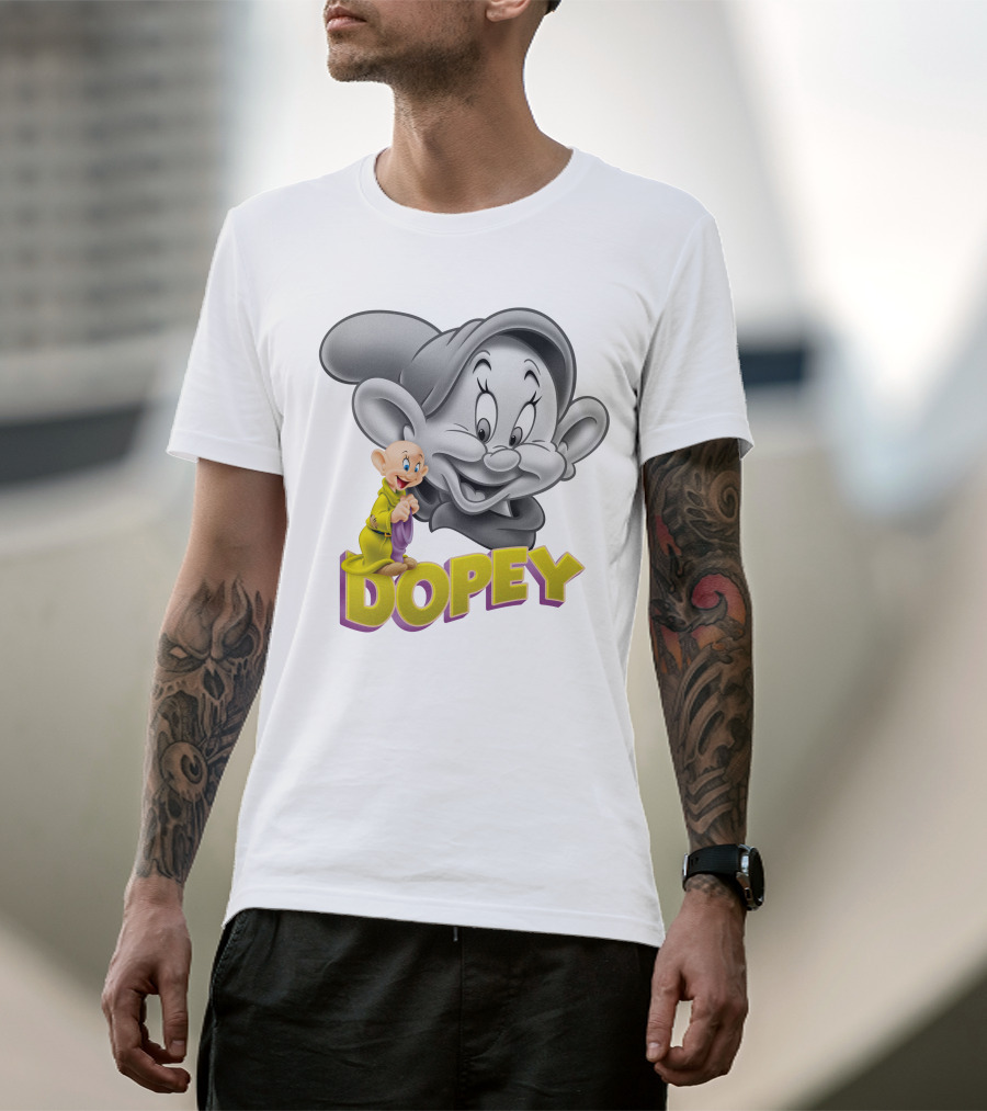 Dopey Disney Character With Cartoon Classic Style T-Shirt