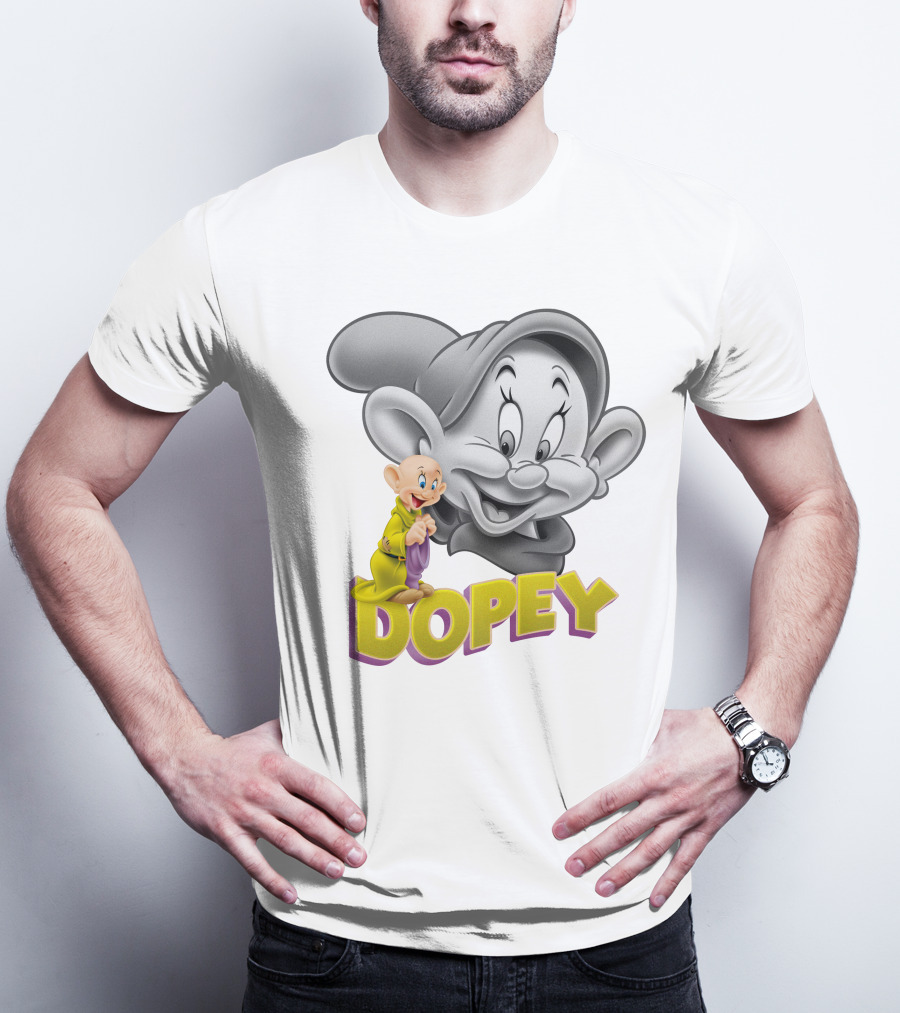 Dopey Disney Character With Cartoon Classic Style T-Shirt