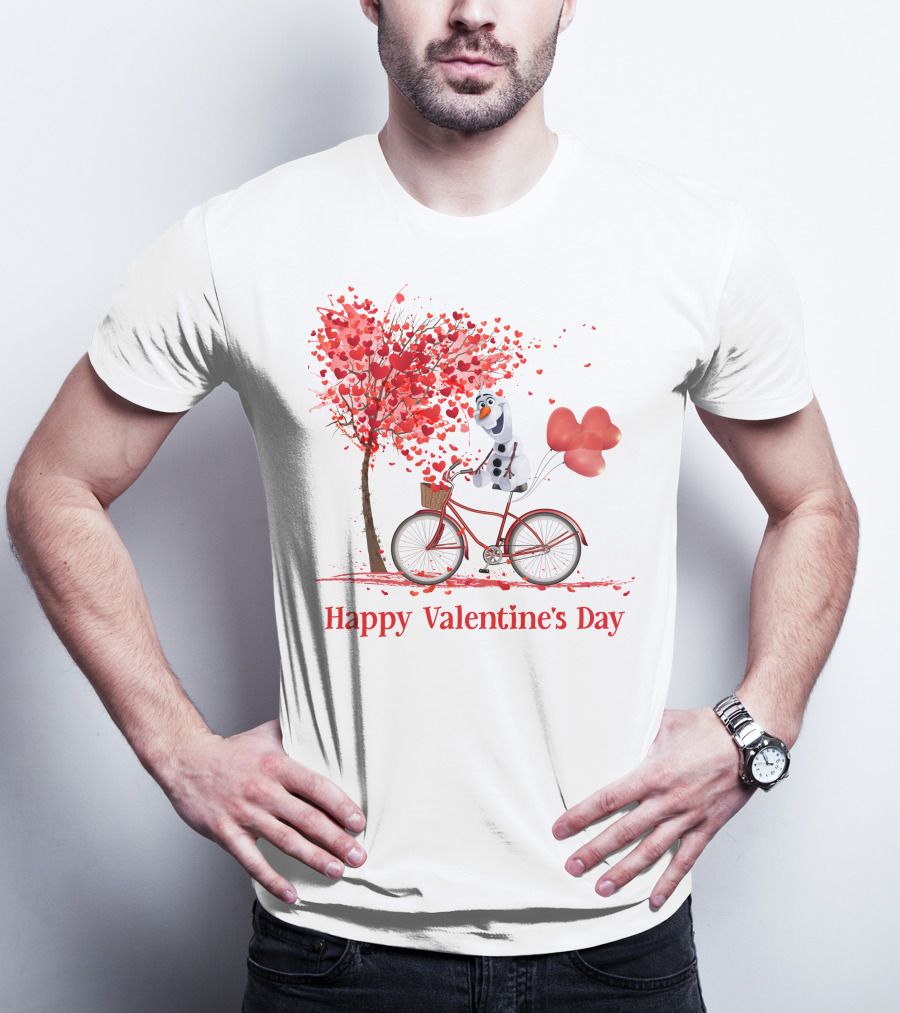 OL Valentine Happy Valentine's Day Olaf Bicycle Hearts Tree T-Shirt