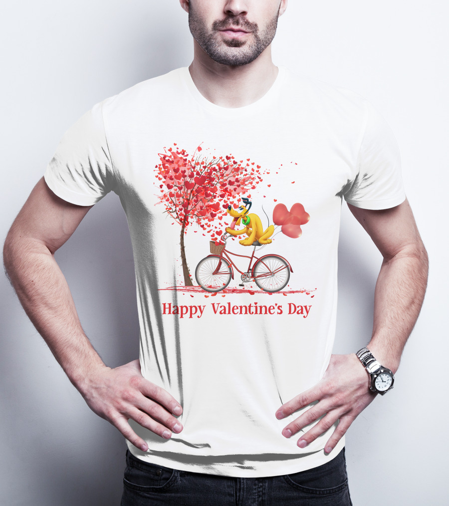 Happy Valentine's Day Bicycle With Hearts And Tree T-Shirt