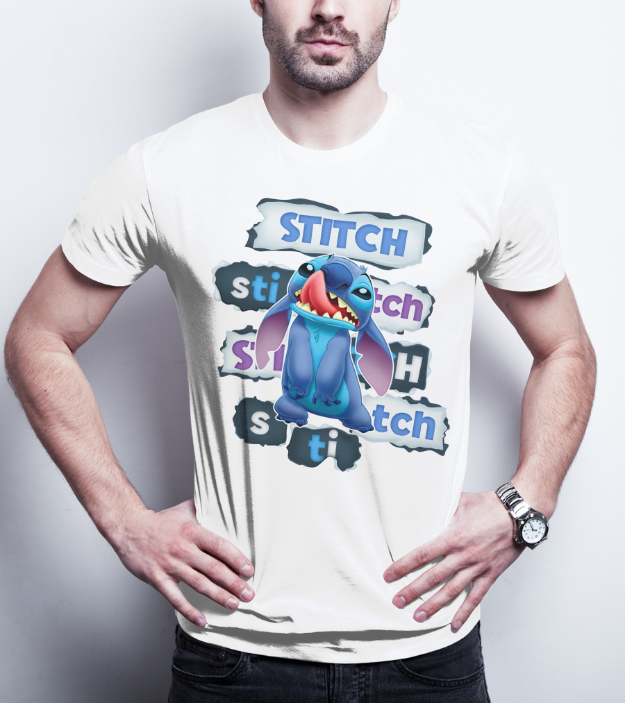 Stitch Blue Alien Character Multiple Text Styles T-Shirt
