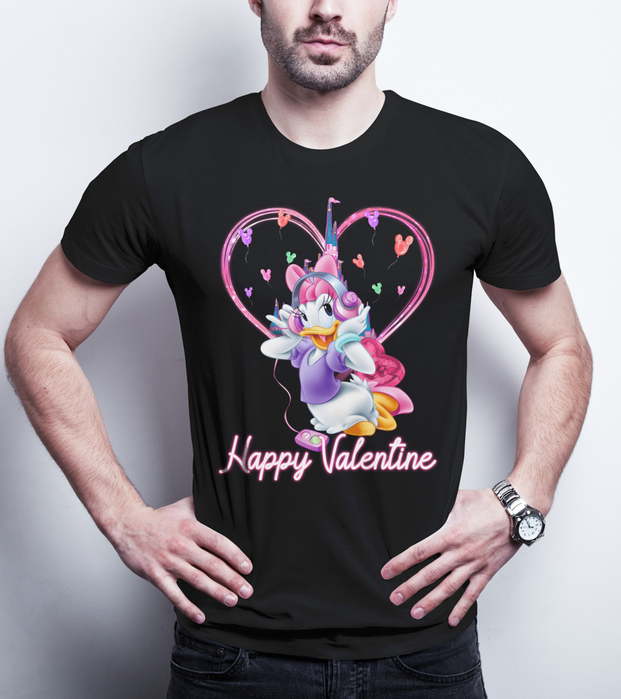 Daisy Duck Happy Valentine Balloons Castle Headphones T-Shirt