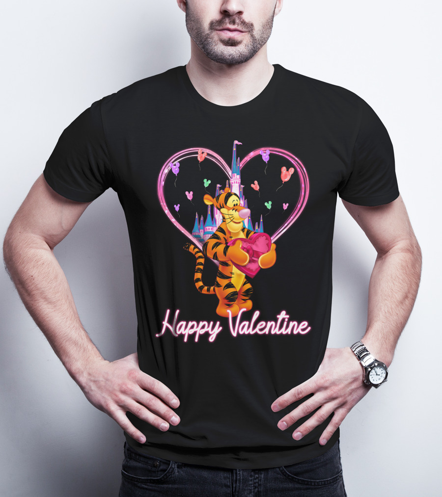 Tigger Happy Valentine Heart Castle Balloons T-Shirt