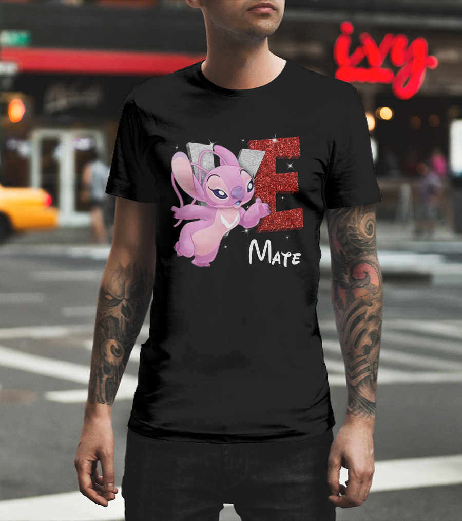 Angel And Stitch Inspired Mate Design With Glittery Love Elements T-Shirt