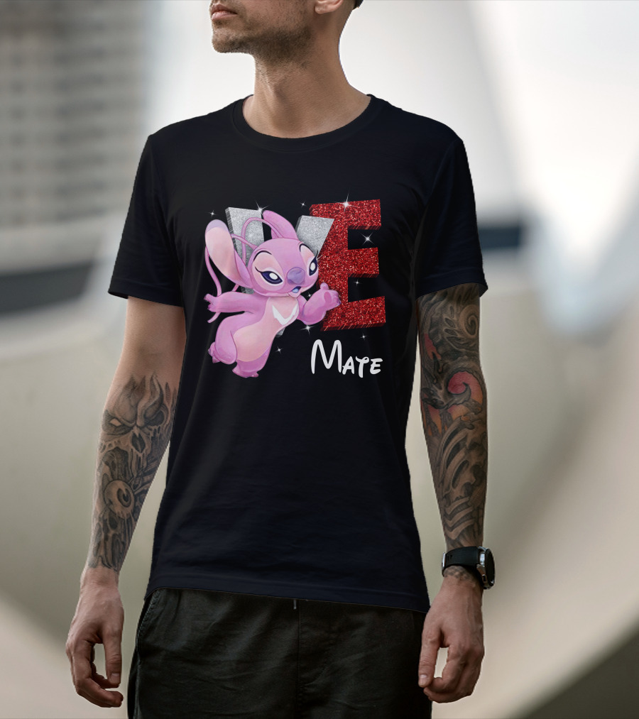 Angel And Stitch Inspired Mate Design With Glittery Love Elements T-Shirt