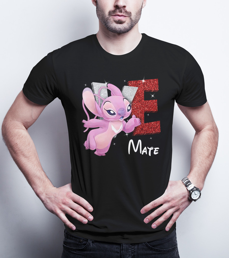 Angel And Stitch Inspired Mate Design With Glittery Love Elements T-Shirt