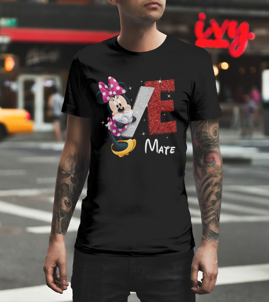 Minnie Mate Love Sparkle Bow And E Glitter T-Shirt