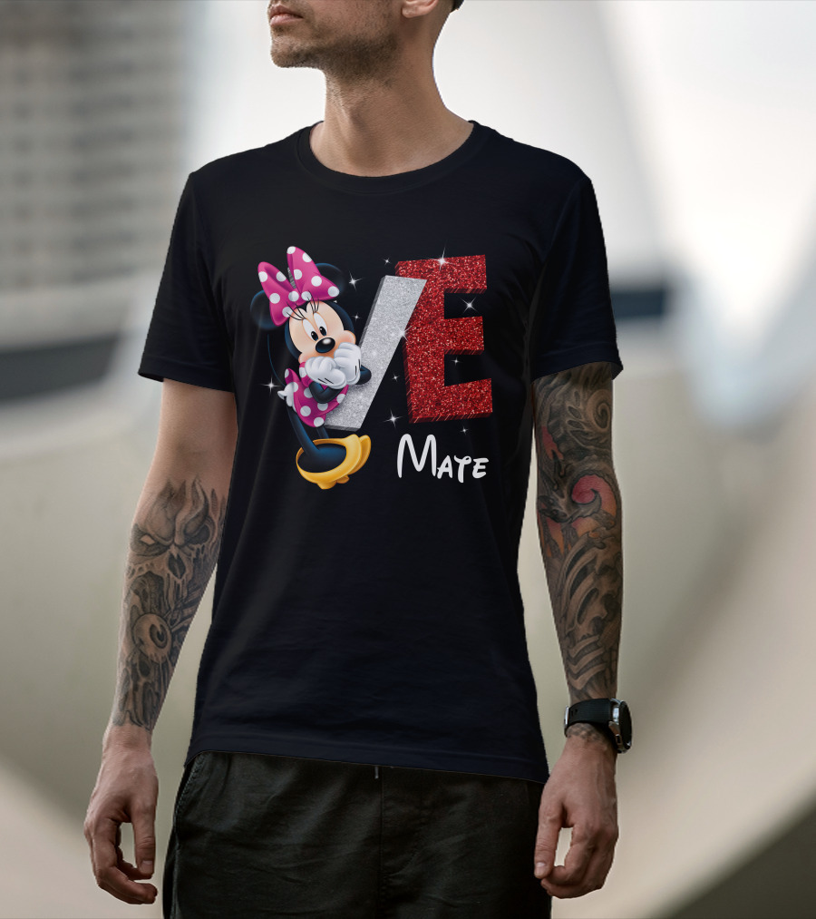 Minnie Mate Love Sparkle Bow And E Glitter T-Shirt