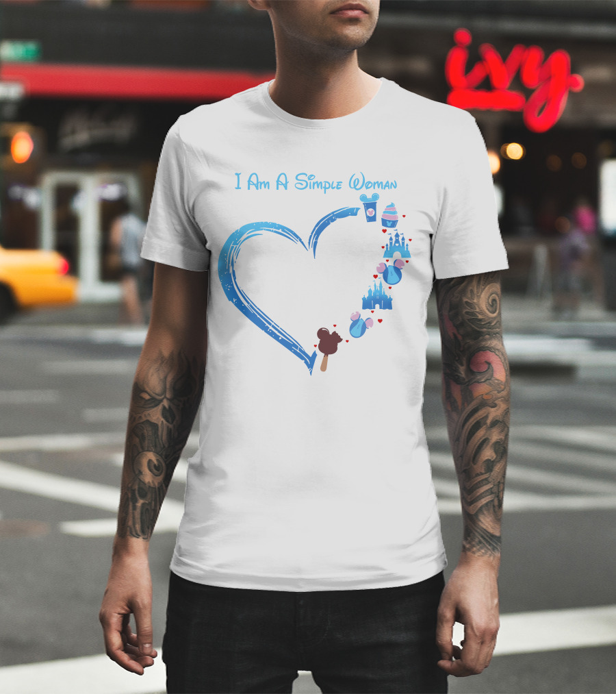 I Am A Simple Woman Heartbeat Mickey Ice Cream Castle Ears T-Shirt