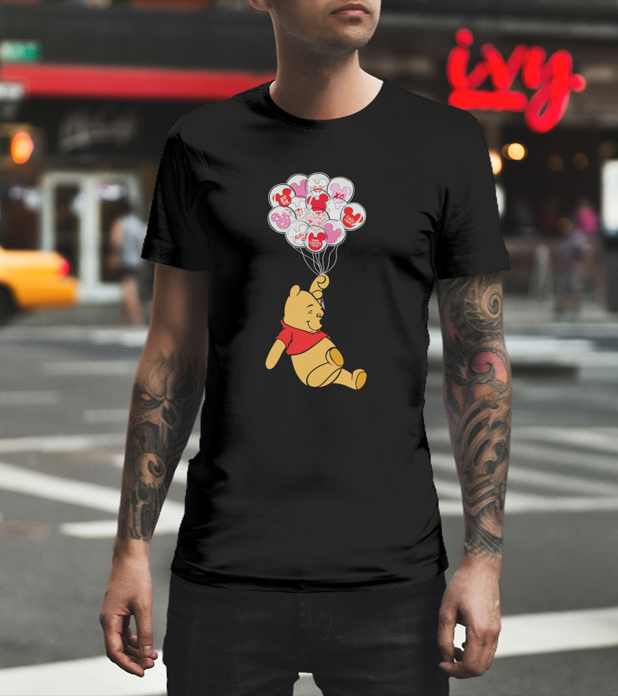 Winnie The Pooh Balloons With Mickey Ears And Sweet Messages T-Shirt