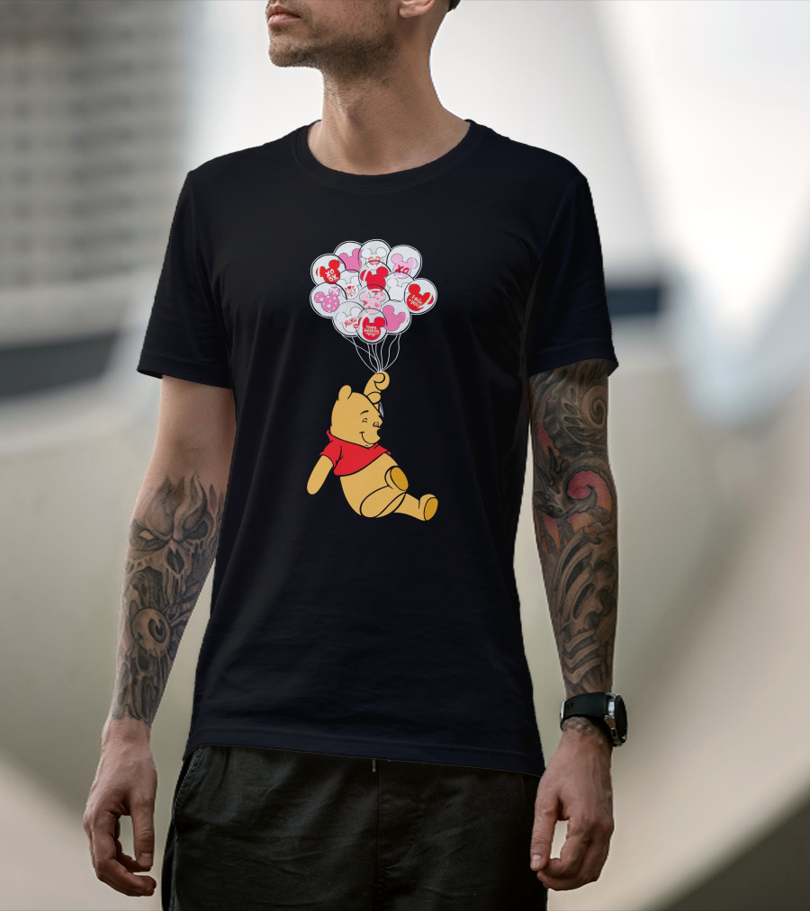 Winnie The Pooh Balloons With Mickey Ears And Sweet Messages T-Shirt